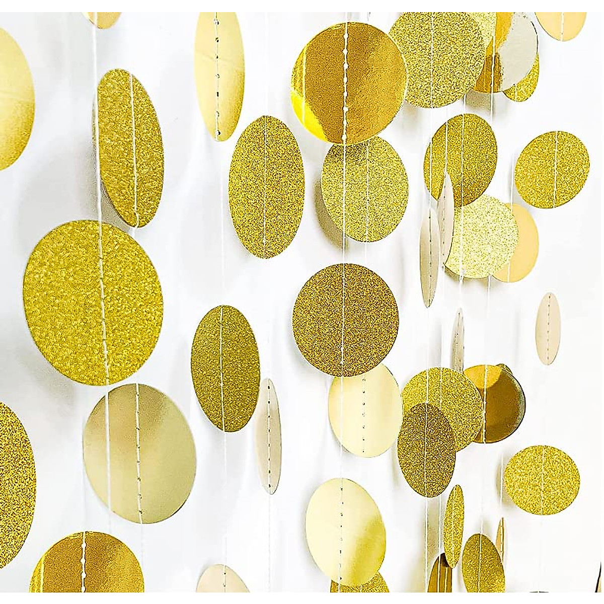 Glitter Circle Dot Garland Kit for Party Decorations Hanging Circle Banner Streamer Backdrop Decor for Wedding Birthday Bday Engagement Bridal Shower (Glitter Gold)
