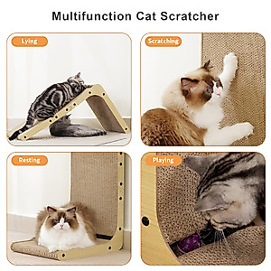 VARLNALY L-Shape Cat Scratcher, 27 Inch Cat Scratching Pad,Cute Cat Cardboard Scratcher for Indoor Cats, Protecting Furniture Vertical Kitty Scratch Lounge with Ball Toy Large