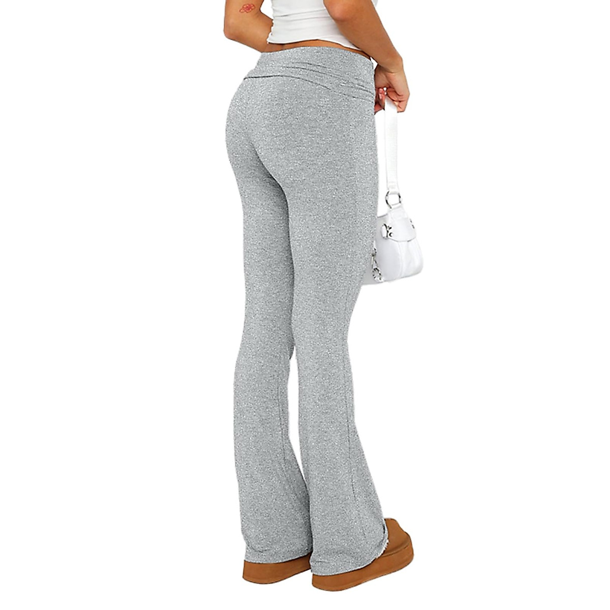 PRIVIMIX Women's Low Waisted Flare Leggings Bell Bottom Casual Lounge Bootcut Yoga Pants Sweatpants Light Grey