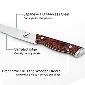 imarku Steak Knives, Serrated Steak Knives Set of 8 with Pakka Wooden Handle, Japanese High Carbon Stainless Steel Steak Knife Set with Gift Box