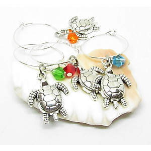Set of 4 Sea Turtle Wine Glass Charms - Gift for the Wine Lover - Wine Gifts for Mom