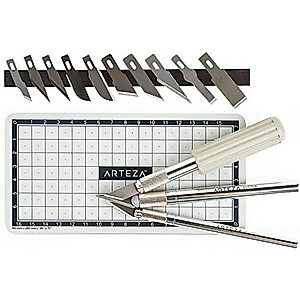 Arteza Hobby Knife Kit, Set of 17 Pieces Including 13 Steel Blades, Precision Knives with Precision, Trimming, and Cutting Handles, and Cutting Mat, Craft Supplies for Stenciling, Sewing, and Baking