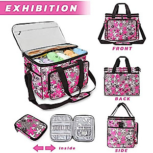 Knitting Bag, Yarn Tote Storage Organizer with Separate Crochet Hooks & Knitting Needles Bag,Slits on Top to Protect Wool and Prevent Tangling Large Flower with Cover