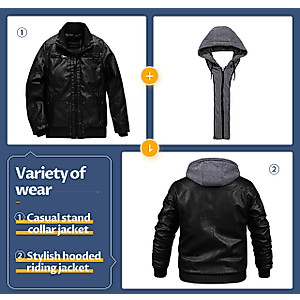 CREATMO US Men's Faux Leather Jacket Vintage Motorcycle Jacket Classic Biker Jacket Black L