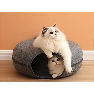 Cat Felt Tunnel Toy, Cat Donut Tunnel. Interactive Play Toys for Cats. Cat Tunnels for Indoor Cats, Great Toy for Cats Small Animals Grey,Dark Grey,Large