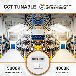 165W/130W/110W LED Linear High Bay Fixture, 2ft LED Shop Light, 4000K/5000K CCT, 400W MH Equal Warehouse Light for Indoor Commercial Warehouse and Shop Lighting, 100-277VAC, Tiltable Panels, White