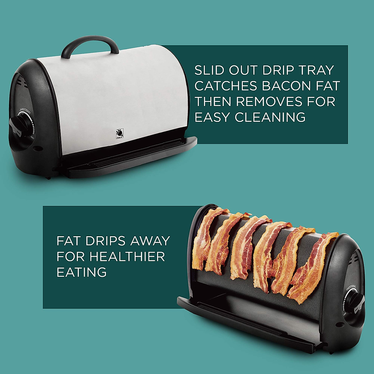 J-Jati Bacon cooker Maker Crispy Bacon Grill Non-Stick Crispy Bacon Home Bacon Maker Breakfast Crispy Bacon 6 strips bacon maker Black Removable Drip tray Bacon Cooker