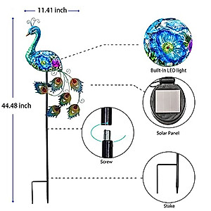 WUFEILY Peacock Solar Garden Lights, Hand-Painted Glass Solar Garden Decor, Decorative Garden Stakes Yard Art Decorations Outdoor, Lawn Stake Ornaments for Patio Pathway Yard