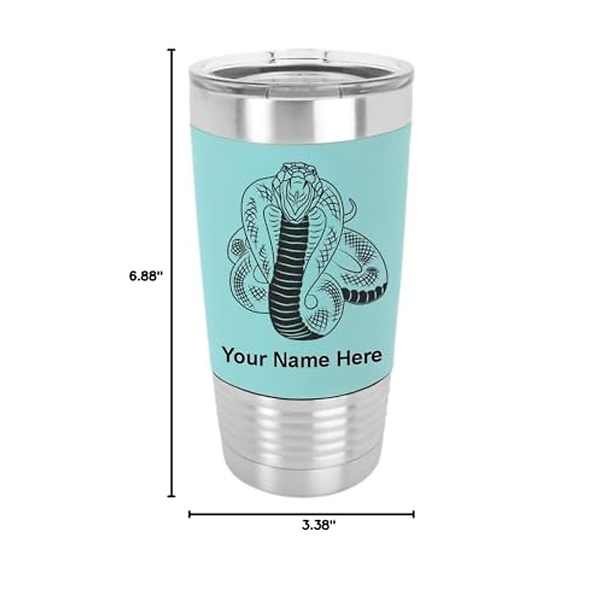 LaserGram 20oz Vacuum Insulated Tumbler Mug, Cobra Snake, Personalized Engraving Included (Silicone Grip, Teal)