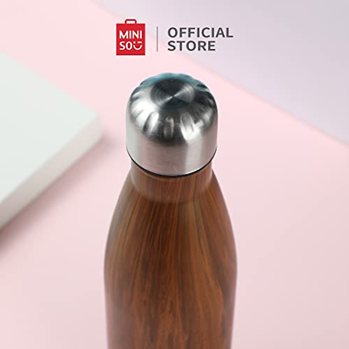 MINISO Fathers Day Gifts from Daughter Imitation Wood Grain Insulated Bottle, 17oz Stainless Steel Water Bottles for Gym,Travel,Sports, Reusable Metal Water Bottle