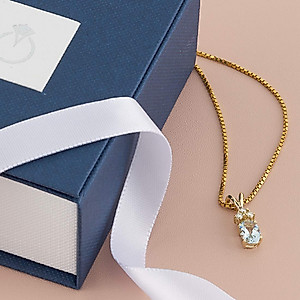 PEORA Solid 14K Yellow Gold Aquamarine and Diamonds Pendant for Women, Genuine Gemstone Birthstone Solitaire, Oval Shape, 7x5mm