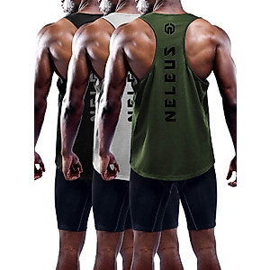 NELEUS Men's 3 Pack Dry Fit Workout GYM Muscle Tank Tops,5031,Black,grey,olive Green,2XL,EU 3XL