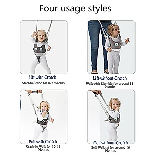 Handheld Baby Walking Harness Kids Walking Learning Helper for Boys Girls Adjustable Baby Walker Safety Harness Assistant Belt for Toddler Infant Child 7-24 Month (Light Grey-Dog)