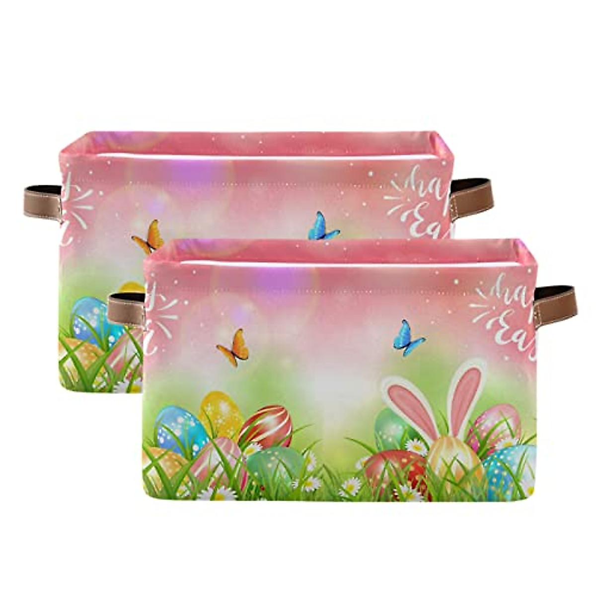 Foldable Storage Basket, Cube Organizer Bins Happy Easter Cube Bag Dual Handles for Closet Shelf