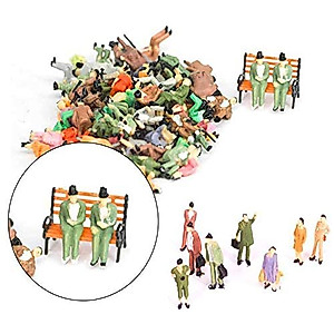 Hiawbon 50 Pcs People Figurines Set Tiny Sitting and Standing Delicate Hand Painted People Model Train Park Street People Figures for Miniature Scenes,1:87 Scale