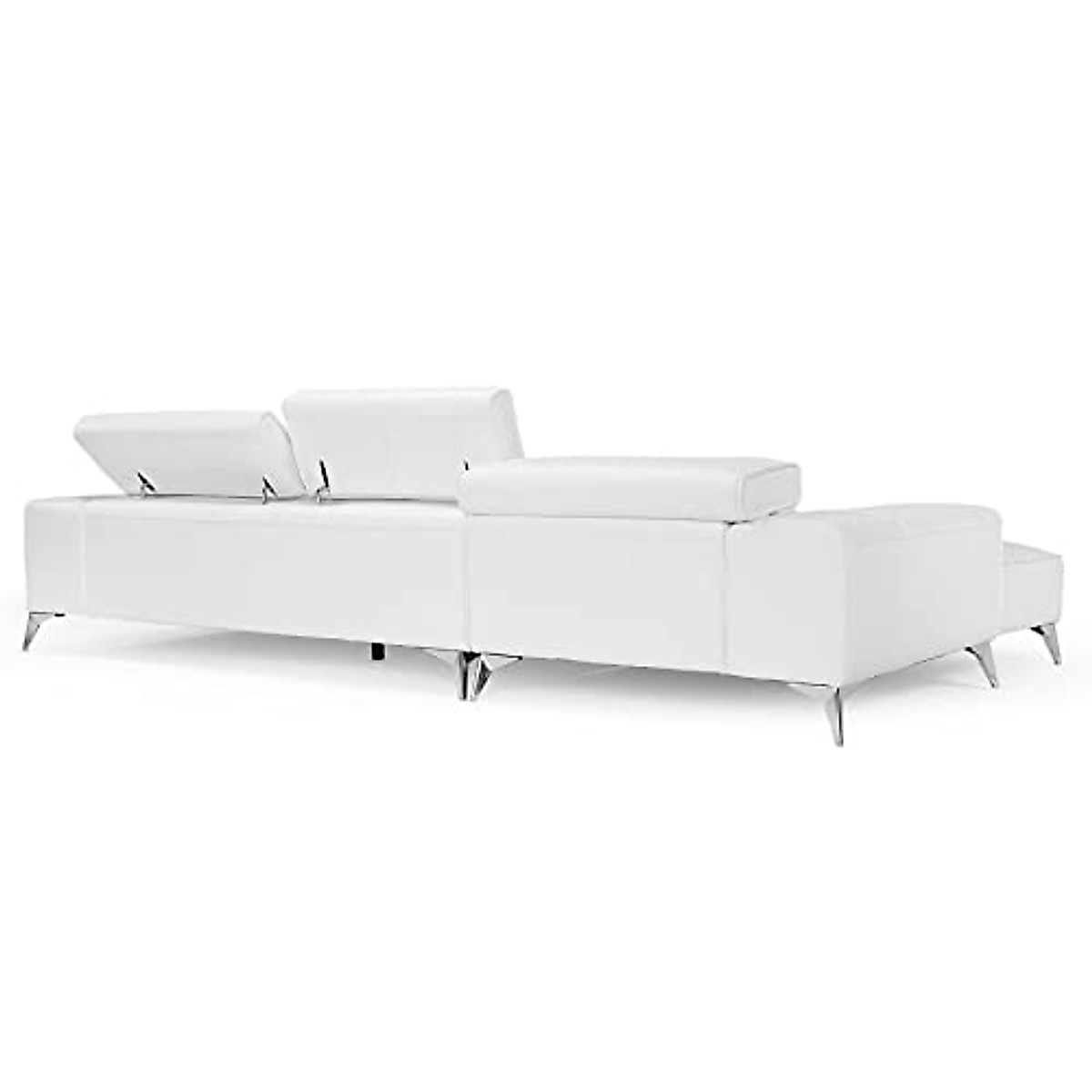 Zuri Furniture Raj Modern White Leather Sectional with Adjustable Headrests and Chaise - Left Chaise