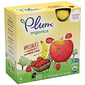 Plum Organics Applesauce, Strawberry & Banana, 3.17 Oz, 4 Ct