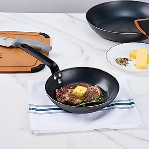 Restaurantware Met Lux 8 Inch Fry Pan, 1 Lightweight Frying Pan - Induction-Ready, Triple-Riveted, Black Carbon Steel Cooking Skillet, Durable, For Searing, Sauteing, And Browning Food