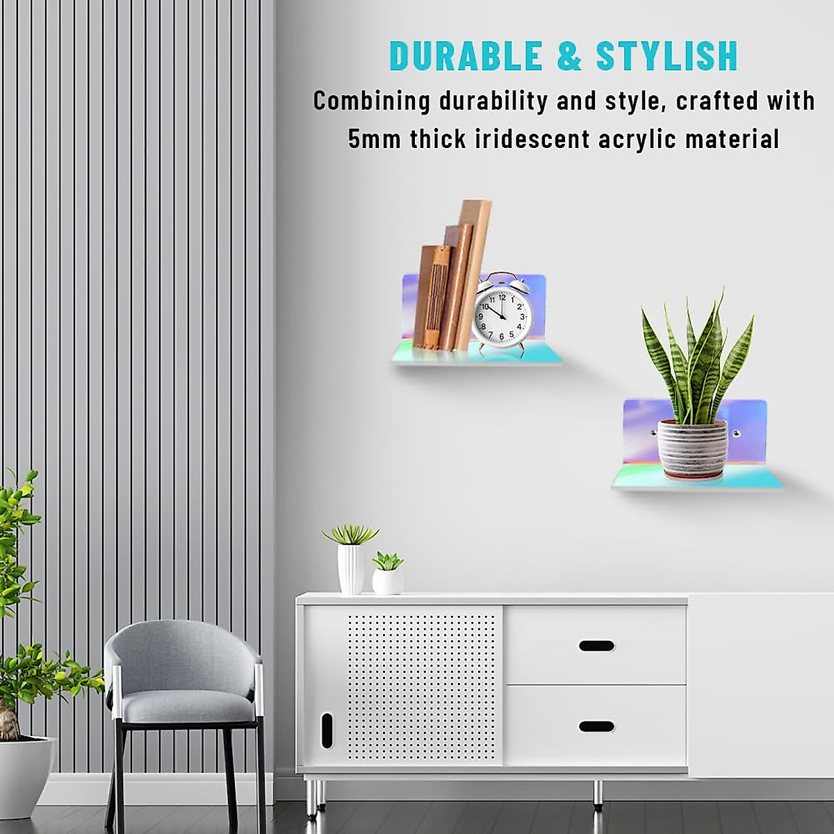 4 Pack Rainbow Iridescent Acrylic Floating Shelves for Wall Mounted - Durable Floating Shelf, Space Saving Display for Dazzling Home Decor, Living Room, Bedroom, Bathroom, Kitchen, Office & Kids Room