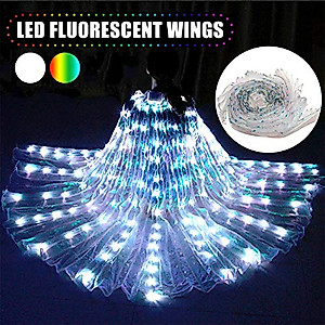 Halloween Belly Dance LED Angel Wings,Bar Belly Dance Light Up Stage Wear 360 Degrees Performance Props LED Wing for Women(White)