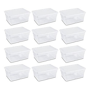 Sterilite 6 Quart Clear Multipurpose Plastic Storage Tote, 12 Pack, & 16 Quart Clear Multipurpose Plastic Storage Tote, 12 Pack for Home Organization