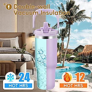 VUSIGN 30 oz Tumbler with Handle and Flip Straw, Stainless Steel Vacuum Insulated Water Bottle Travel Mug Thermal Cup for Home, Office, Car, Outdoors, Sports, Orchid