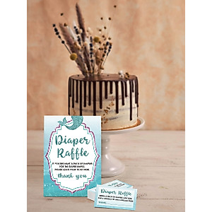 Gihyan Diaper Raffle Baby Shower Game Set(1 Standing Sign + 50 Guessing Cards), Mermaid Theme Diaper Raffle Tickets for Baby Shower, Under The Sea Baby Shower Party Favor Decor - B15