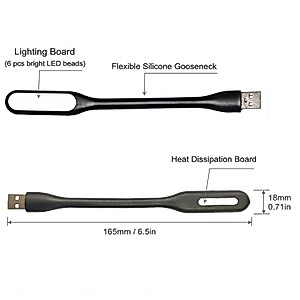 Kyfreshpower Flexible Mini USB LED Lamp Light Portable Night Light Compatible for Power Bank, Laptop, Notebook, Reading, Computer Keyboard USB Reading Light (8-Black)