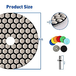 iMetrx 8Pack Diamond Polishing Pads 4 inch Dry (7pcs, Grits 50#-2000#) and Backer Pad (1Set) Concrete Diamond Sanding Discs Marble Granite Stone polishing kit