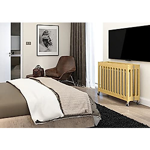 Foundations Boutique Compact Folding Crib, Modern, Contemporary, Mini Crib for Guest Rooms, Vacation Homes, and Small Nurseries, Available in 5 Finishes, Mattress Included (Natural)