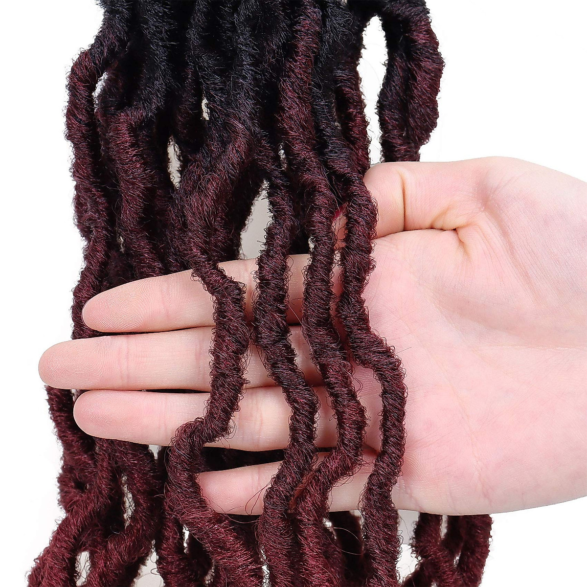 14 Inch Goddess Faux locs Crochet Hair 6 Packs/Lot Soft Gypsy Locs Wavy Crochet Braids Dreadlocks 3 Tone Curly Wavy Twist Braiding Hair Extensions African Roots Braid（#1B/99j/530)