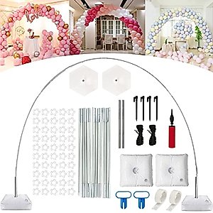 Upgraded Balloon Arch Stand Kit, Balloon Arch Frame with 15 White Rods, Steel Pipes, Balloon Pump and Water Fillable Base, Adjustable Height for Wedding Baby Shower Birthday Party Decoration