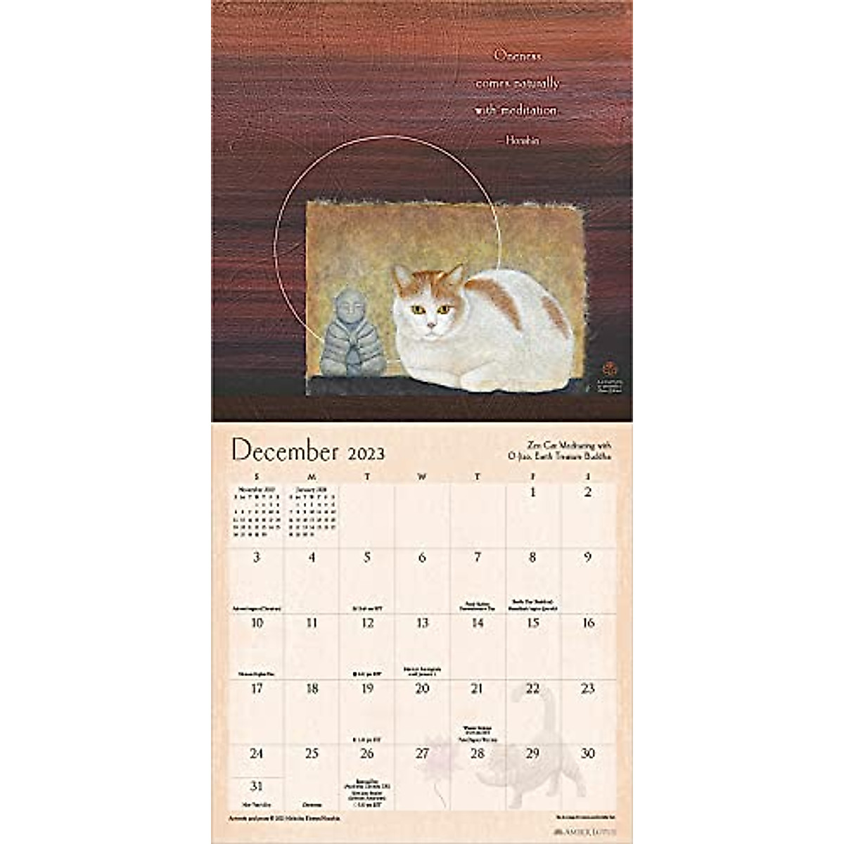 Zen Cat 2023 Wall Calendar | Meditational Art by Nicholas Kirsten-Honshin | 12" x 24" Open | Amber Lotus Publishing