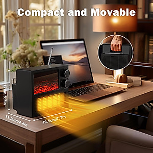 Ebhako Small Space Heater Fireplace, Small Electric Fireplace Heater for Indoor Use, Realistic 3D Flame, Safety Protection, 1000W Portable Mini Space Heater for Office, Under Desk, Bedroom, Home
