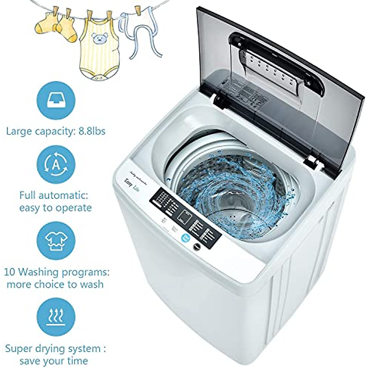 FUTADA Full Automatic Washing Machine, 2 in 1 Portable Laundry Washer, 8.8 Lbs Washer & Dryer Combo w/Built-in Barrel Light, LED Display, Energy Saving Top Load Washer for Camping, Apartment, Dorm