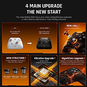 Wireless Gaming Controllers, BIGBIG WON PC Gaming Controller Custom Button, 6-Axis Gyro, Dual Shock, Macro, Turbo, 2.4GHz Dongle Gamepad for Windows 10/Android/iOS/Switch Bluetooth Controller Black