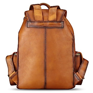 IVTG Genuine Leather Backpack for Men and Women Vintage Real Leather Knapsack Purse Rucksack Fashion Daypack High Capacity (Brown)