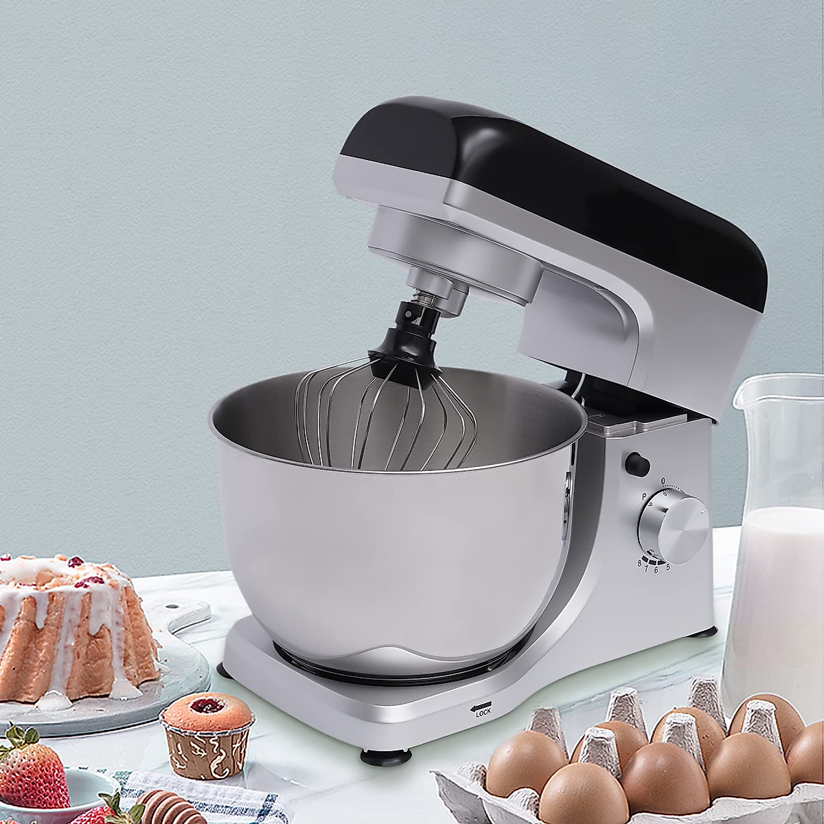 Fermoirper Stand Mixer 4.8Qt Electric Mixer for Dough, Salads, Cream, and More 8 Speeds Tilt-Head Design Stainless Steel Mixing Bucket 1000W Motor Perfect for Culinary Enthusiasts and Home Baker
