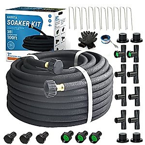 AMRITA Soaker Hose KIT,3/8inch 100ft Rubber Garden Hose 70% Water Saving,Black Heavy Duty Soaker Hose For Garden Lawn,Garden Raised Beds.(3/8-100FT)