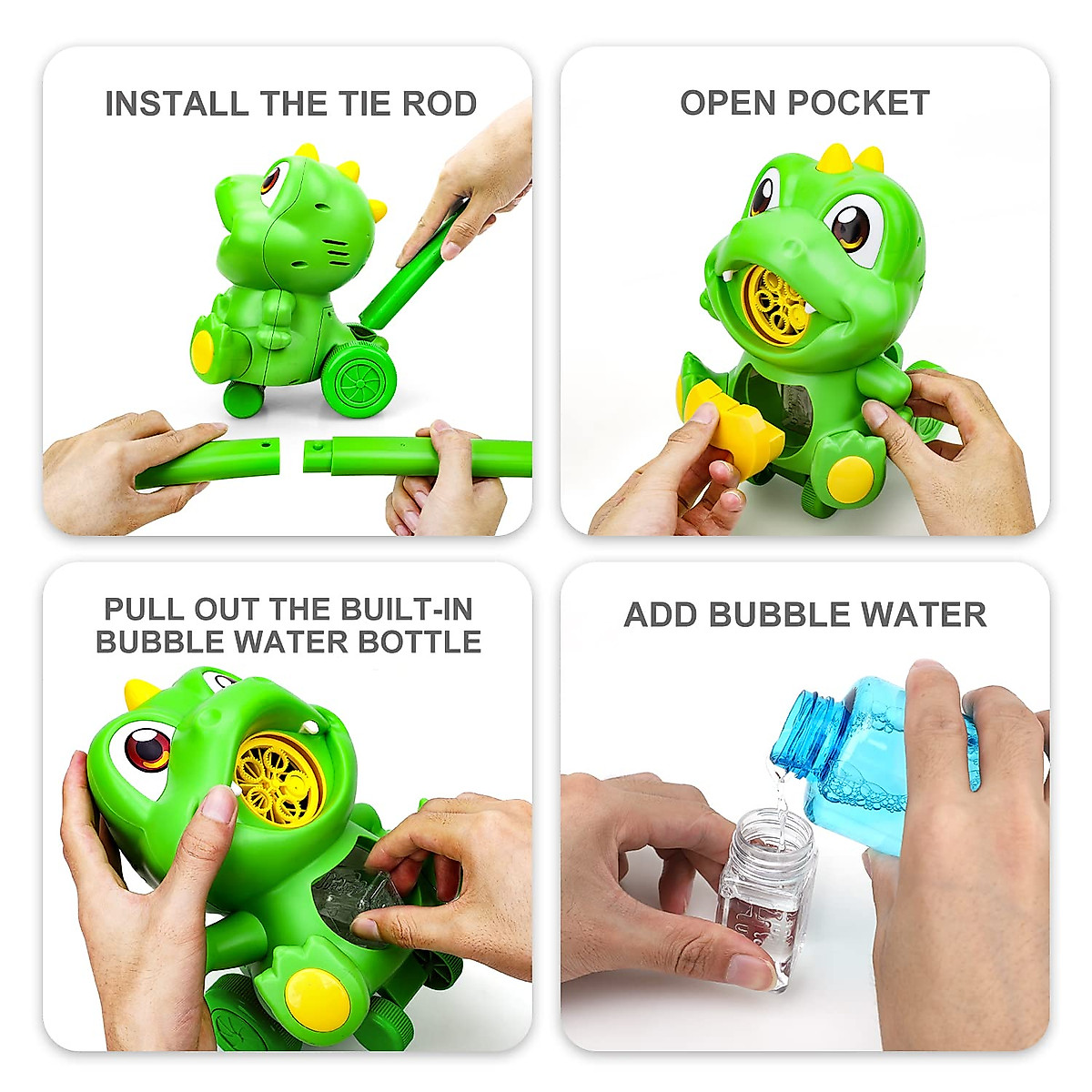 TOY Life Dinosaur Bubble Lawn Mower for Toddler with 3 Bubble Solutions, Bubble Mower for Toddlers, Kids Toy Lawn Mower, Leaf Blower Bubble Machine for Kids, Bubble Lawnmower, Outdoor Toddler Toys