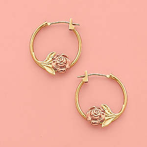 Ross-Simons 14kt 2-Tone Gold Floral Sterling Silve Hoop Earrings