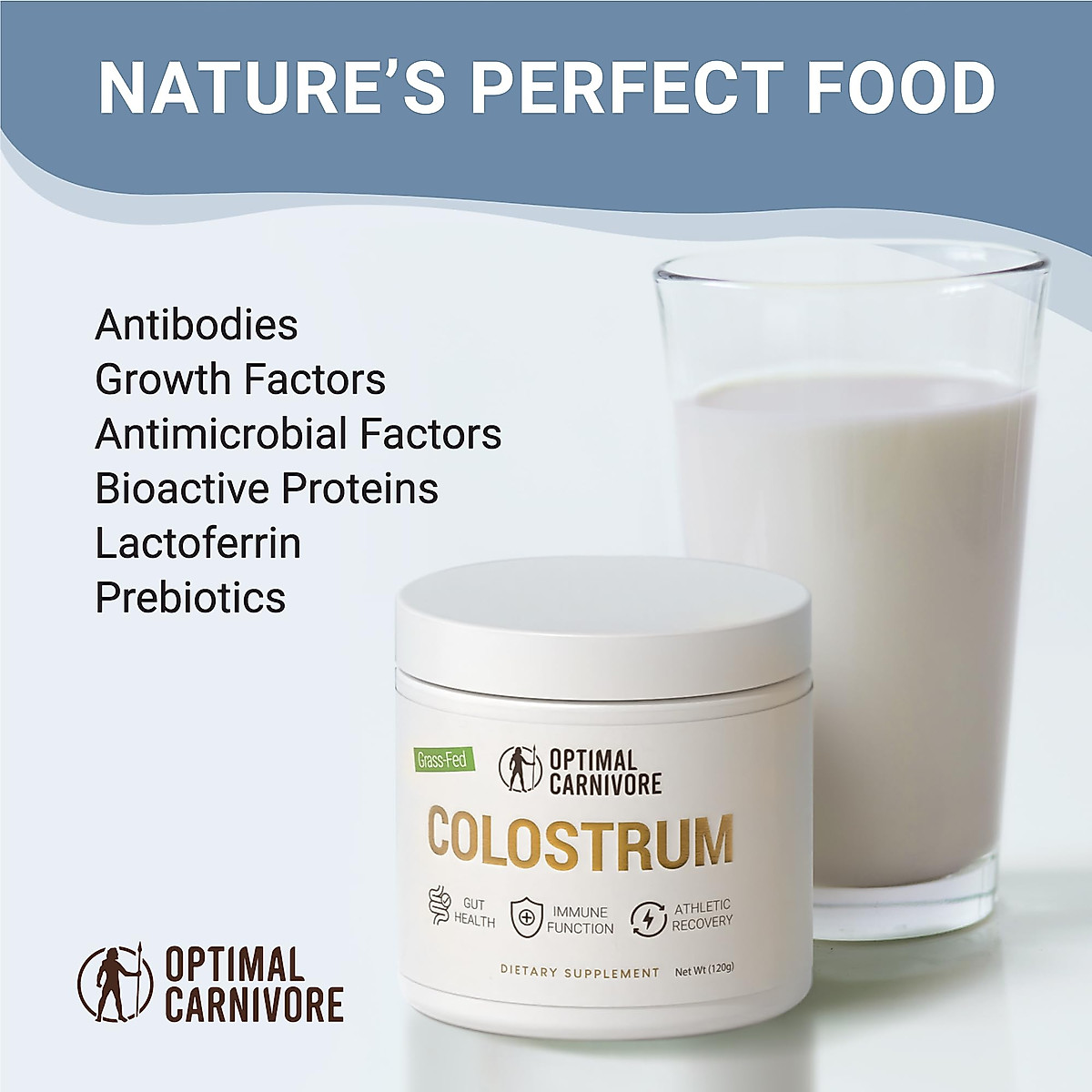 Grass Fed Colostrum Powder, Unflavored Bovine Colostrum for Humans, Colostrum Supplement Powder for Gut Health, Immune Support & Muscle Recovery, 120 grams, Colostrum Powder Grass Fed