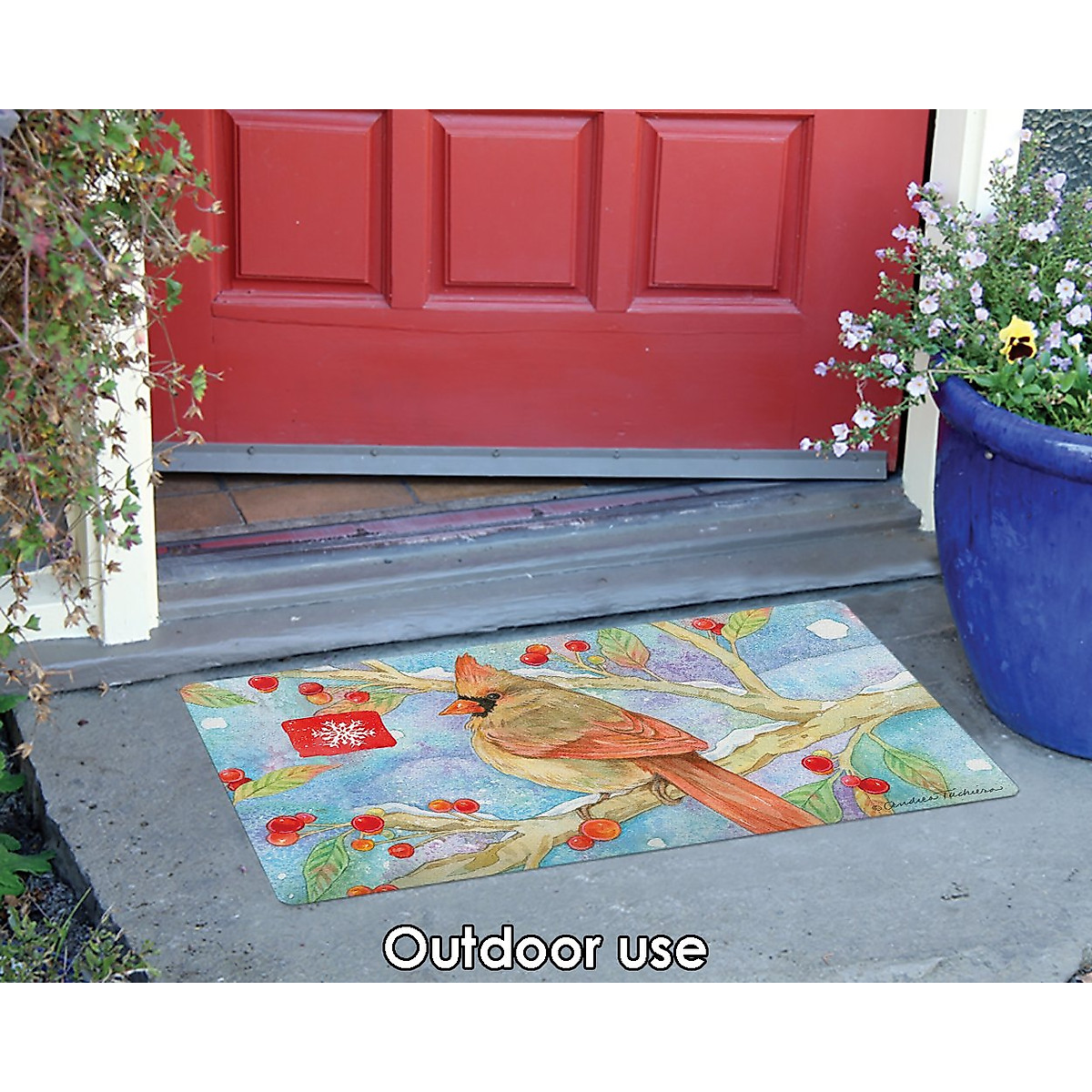 Toland Home Garden 800262 Noel Cardinal Winter Door Mat 18x30 Inch Bird Outdoor Doormat for Entryway Indoor Entrance