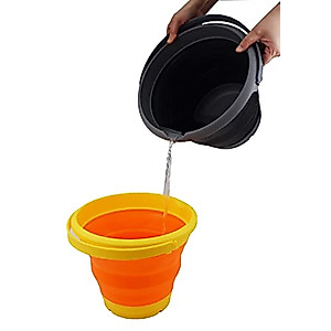 SAMMART 5.5L (1.4 Gallon) Collapsible Plastic Bucket - Foldable Round Tub - Portable Fishing Water Pail - Space Saving Outdoor Waterpot (Yellow/Carrot (Set of 2))