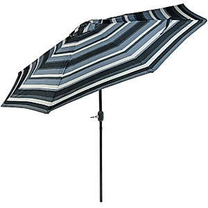 Sunnydaze 9-Foot Patio Umbrella with Push Button Tilt and Crank - Aluminum Pole with Polyester Canopy - Catalina Beach Stripe