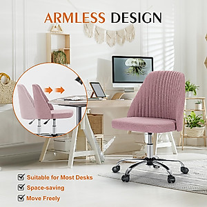 Sweetcrispy Armless Office Chair Cute Desk Chair, Modern Fabric Home Office Desk Chairs with Wheels Adjustable Swivel Task Computer Vanity Chair for Small Spaces