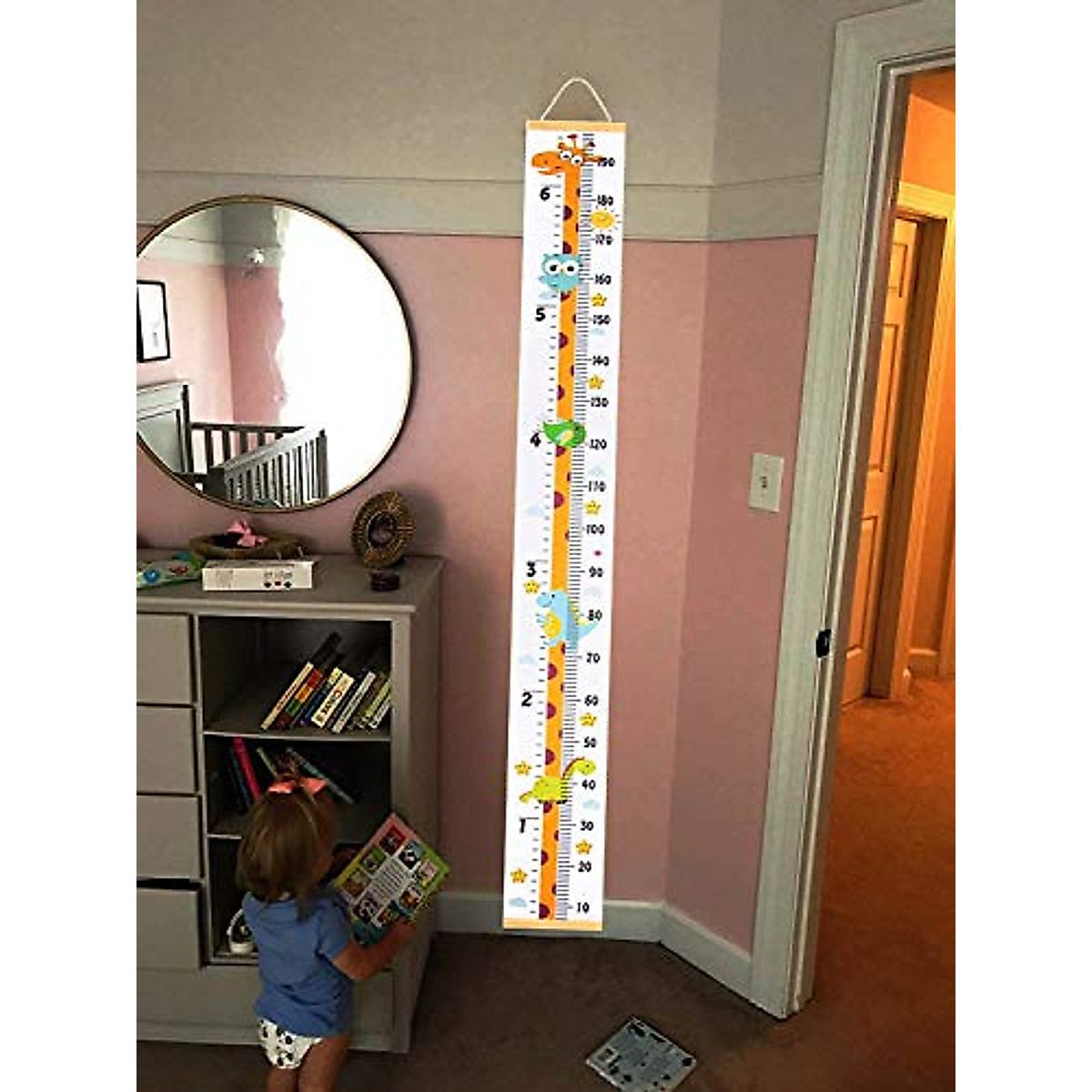 JJGoo Baby Growth Height Chart Hanging Ruler Wall Decor for Kids, Canvas Removable Height Growth Chart 79" x 7.9"(Giraffe)