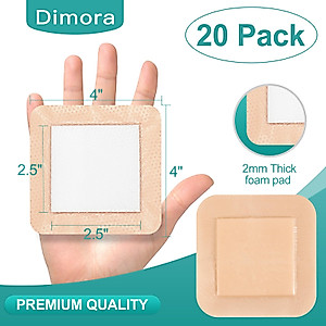 Dimora Silicone Foam Dressing with Border 20 Pack Adhesive 4"x4" Waterproof Wound Dressing Bandage for Wound Care