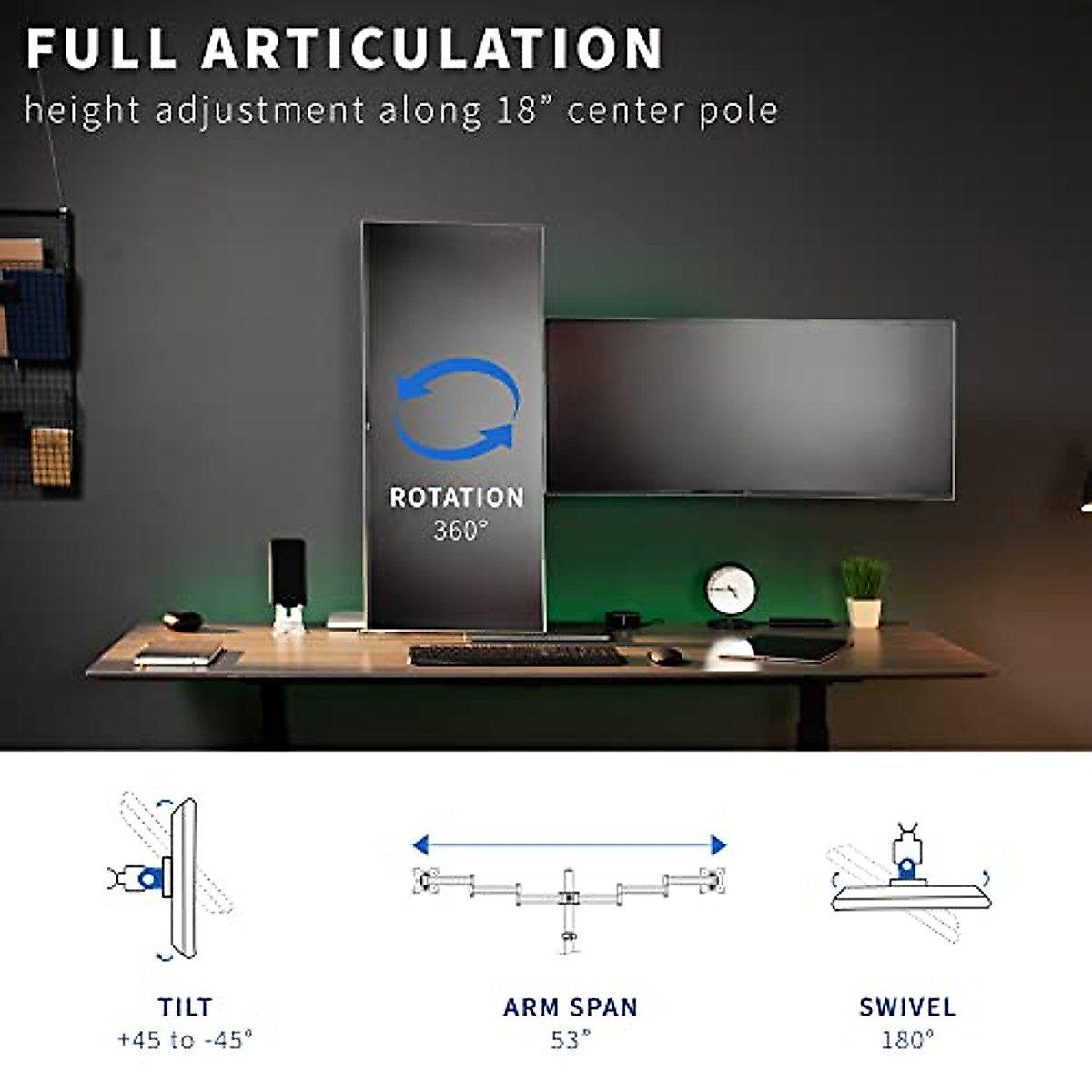 VIVO Dual Ultra Wide 13 to 38 inch Computer Monitor Mount, Fully Adjustable VESA Stand for 2 Wide Screens, STAND-V038M