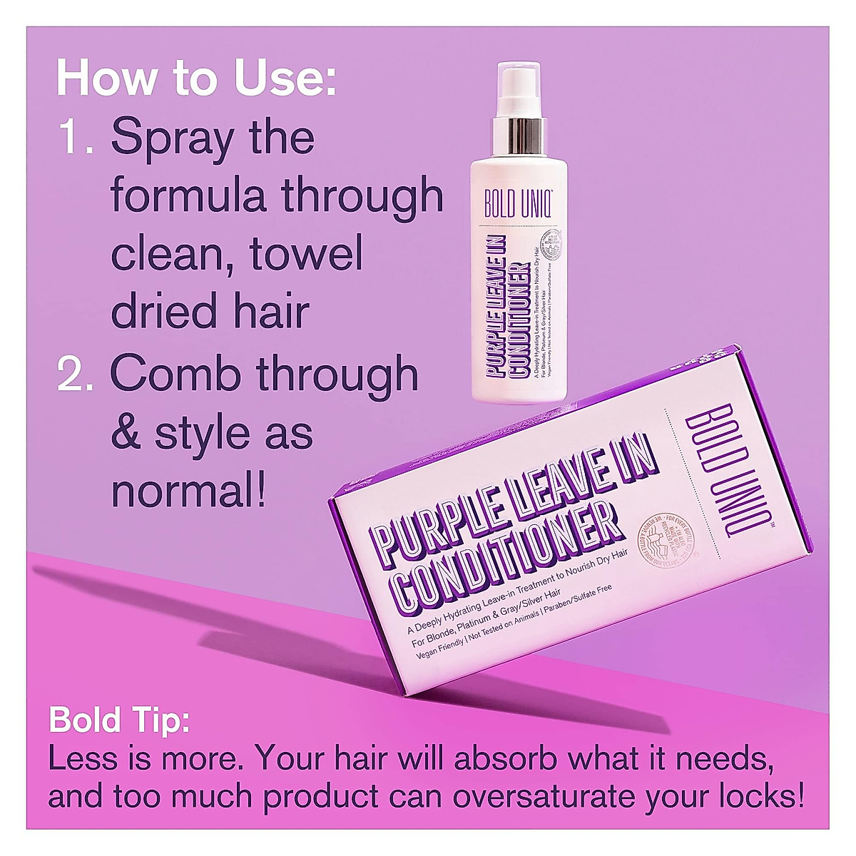 BOLD UNIQ Purple Leave In Conditioner for Dry & Damaged Blonde, Platinum & Gray/Silver Hair. Light Toning, Hydrating & Detangling. Peta-approved, Vegan & Cruelty-Free. Sulfate & Paraben Free.